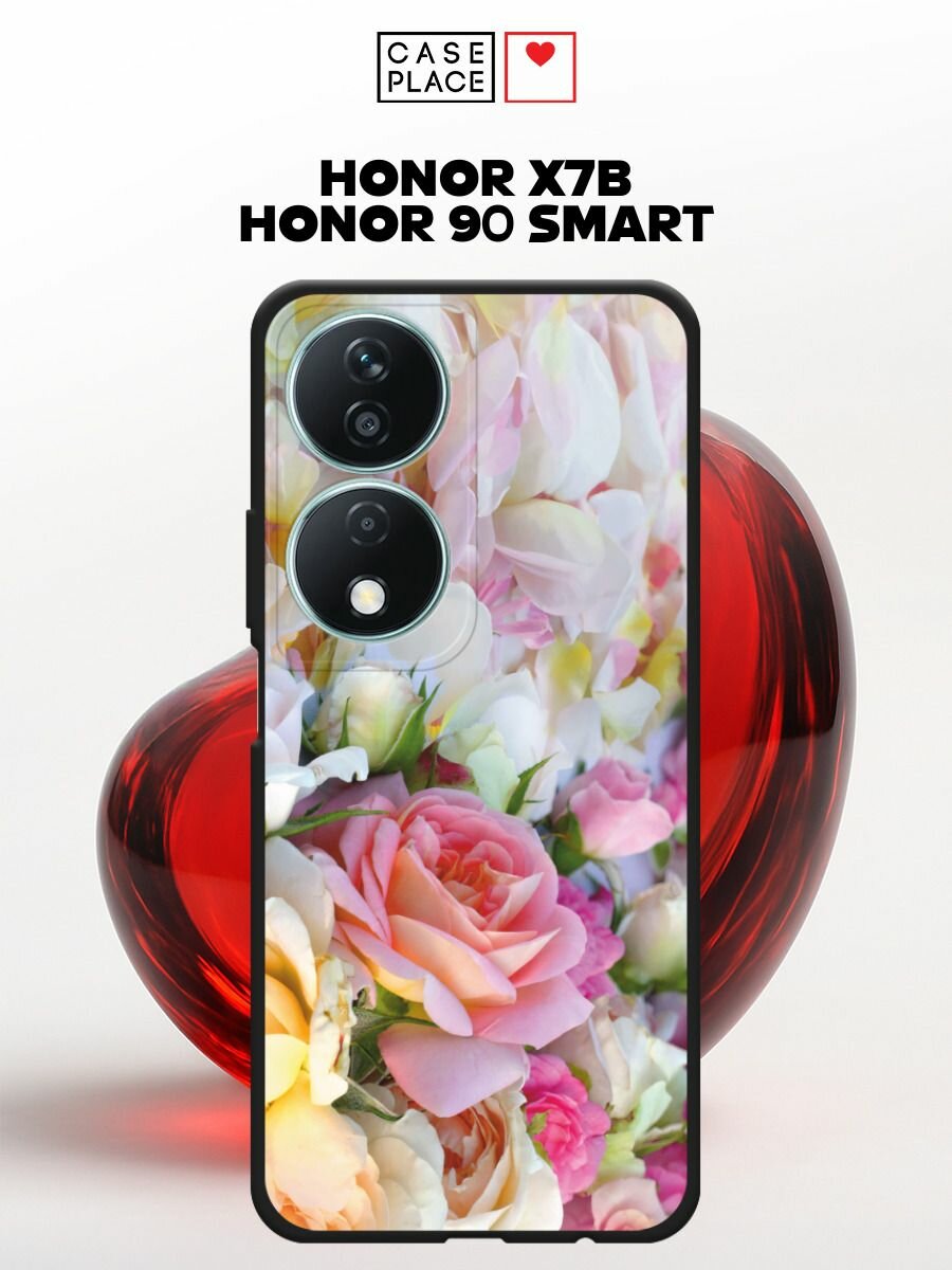 Черный матовый чехол на Honor X7B/90 Smart / Хонор X7B/90 Смарт с принтом Утренние розы