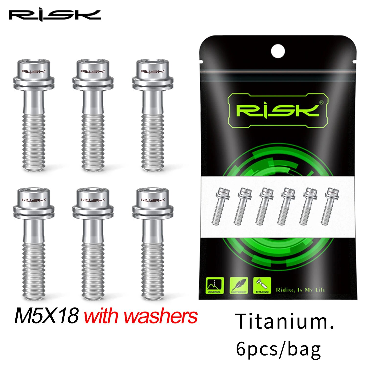 RISK Титановые болты для руля велосипеда 6 шт. M5X18 TitaniumWasher