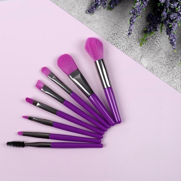 Набор кистей для макияжа COLOR POWER, 8 шт, чехол, фиолетовый