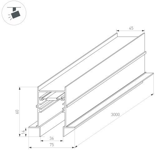 Шинопровод (трек) Arlight Трек встраиваемый MAG-TRACK-4560-FDW-3000 (BK) (ARL, IP20 Металл, 3 года)