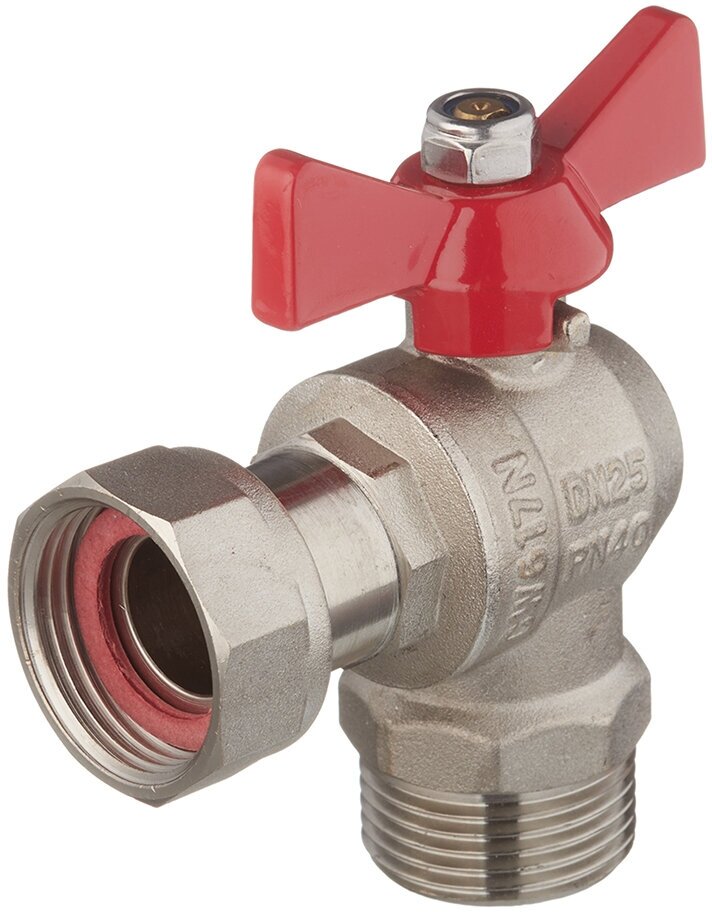 Кран шаровой латунный VALTEC Base (VT.267. N.0606) 1 ВР(г) T-образный бабочка с накидной гайкой угловой