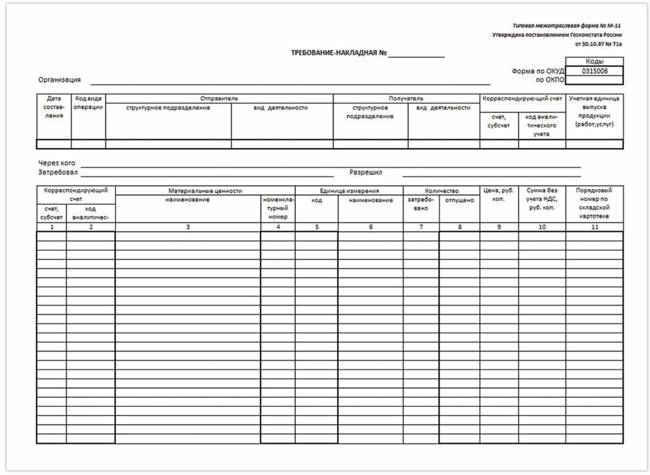 Бланк бухгалтерский, офсет, "Требование-накладная" (Форма М-11), А5 (154х216 мм), спайка 100 шт, 671120, 130195