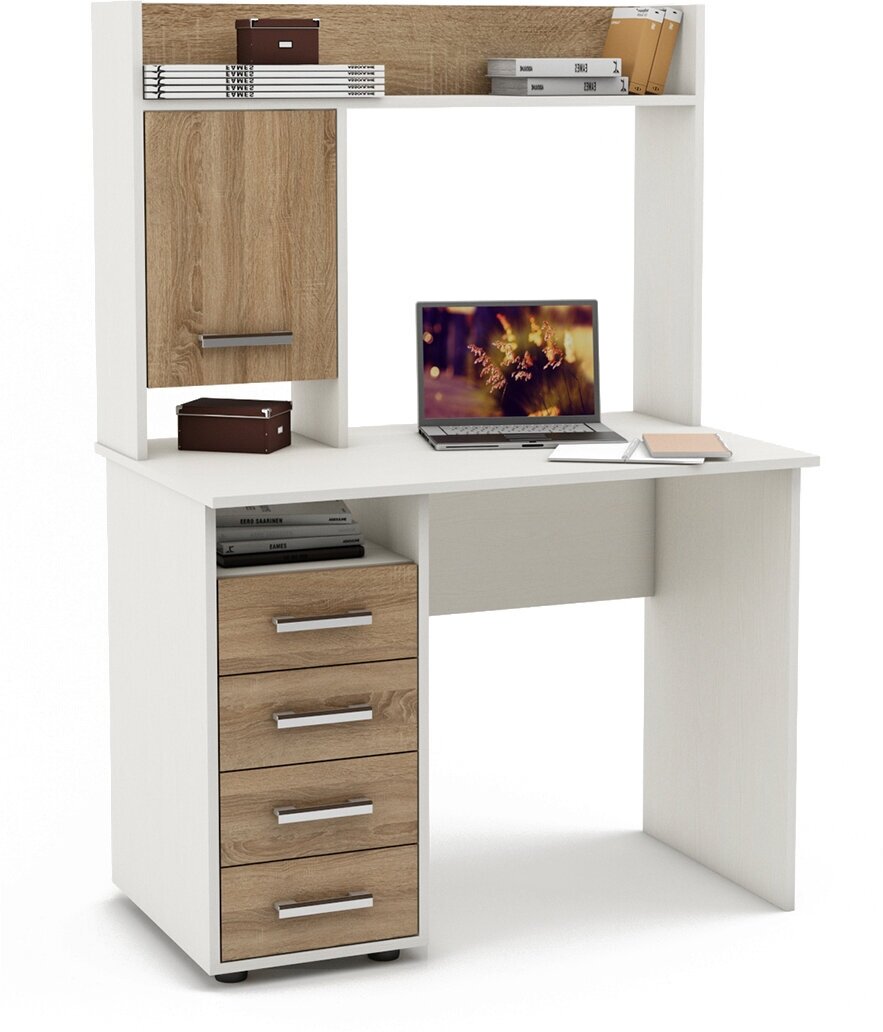 Стол письменный, стол компьютерный Остин (Ливерпуль) 12 белое дерево/дуб сонома
