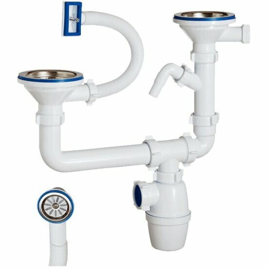 Сифон двойной бутылочный Orio , разноуровневый, 3 1/2" x 40 мм, с отводом и переливом