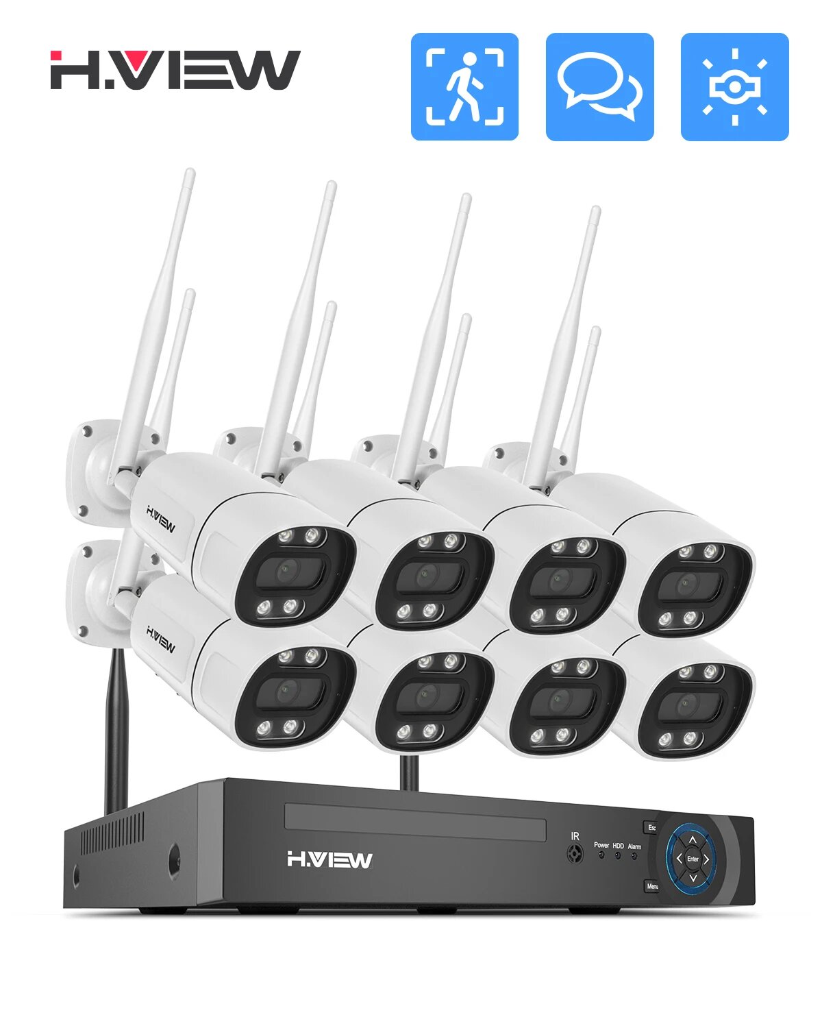 Система безопасности беспроводной камеры H.view 8CH 5MP для улицы CCTV Камера видеонаблюдения набор NVR для помещений Двунаправленный аудио Xmeye