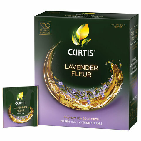 Чай CURTIS «Lavender Fleur» зеленый c лавандой, лепестками роз, 100 пакетиков в конвертах по 1.7 г