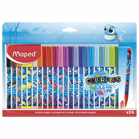 Фломастеры MAPED COLOR'PEPS «Ocean Life», 24 цвета, смываемые, вентилируемый колпачок