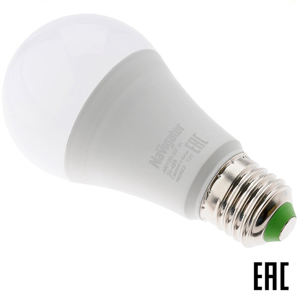 Лампа светодиодная «груша» Navigator холодный белый свет 12Вт 61478 NLL-A60-12-24/48-4K-E27 4000К 24-48В AC/DC (2 шт. в комплекте)