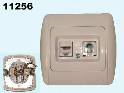 Розетка-2 для компьютерной сети 5-категории + телефонная EL-BI Zirve белая