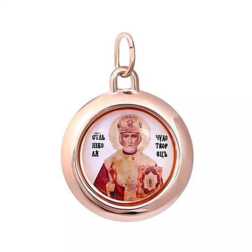 Иконка, красное золото, 585 проба, эмаль