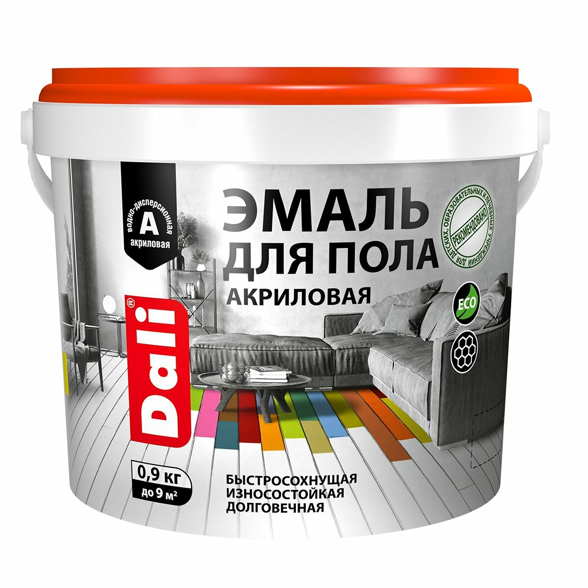 Эмаль для пола Dali, акриловая, полуглянцевая, база C, бесцветная, 0,9 кг