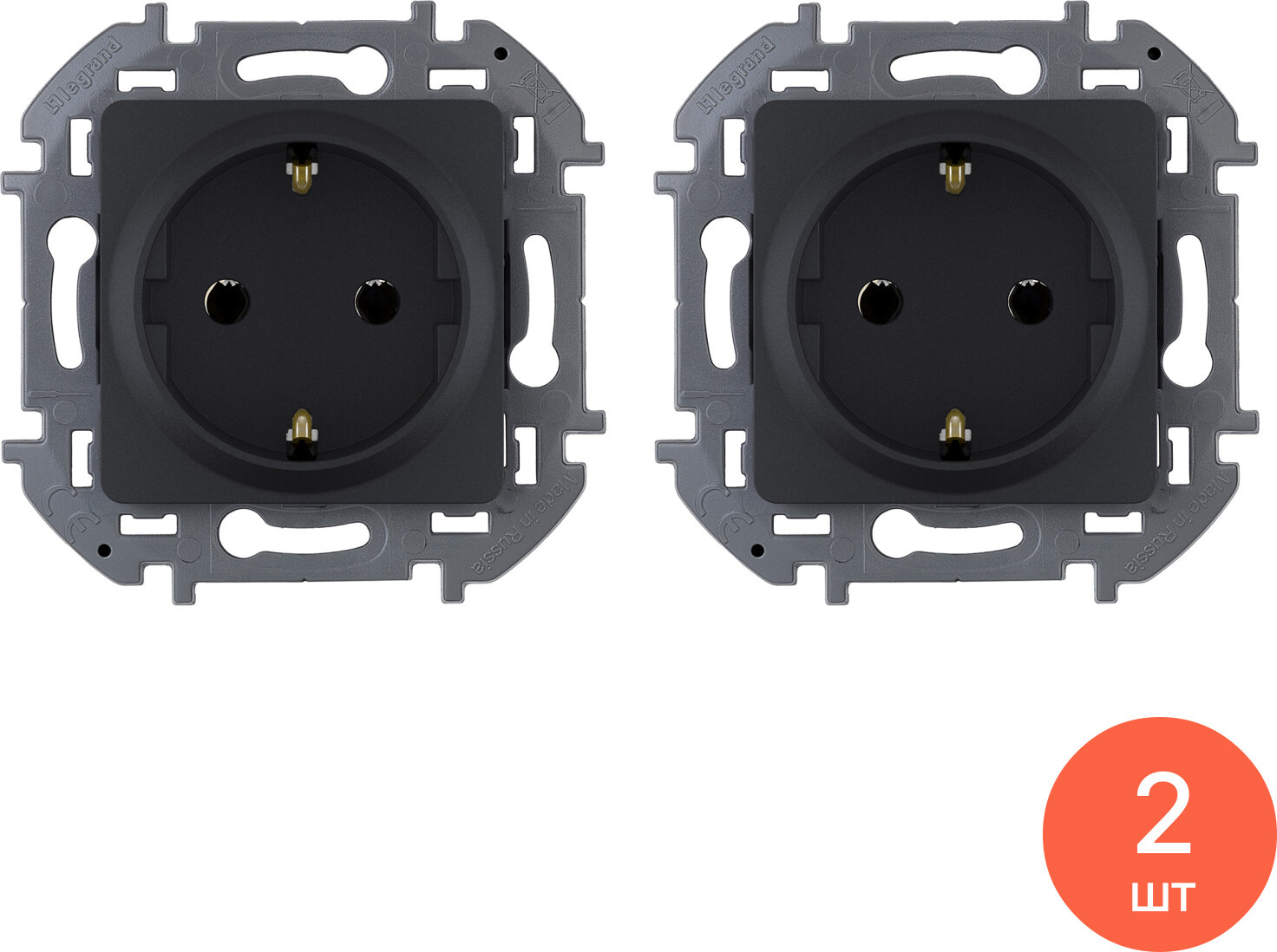 Розетка силовая штепсельная Legrand / Легранд Inspiria IP20, антрацит 1-местная с заземляющими контактами, скрытая установка, 673723 / электрооборудование (комплект из 2 шт)