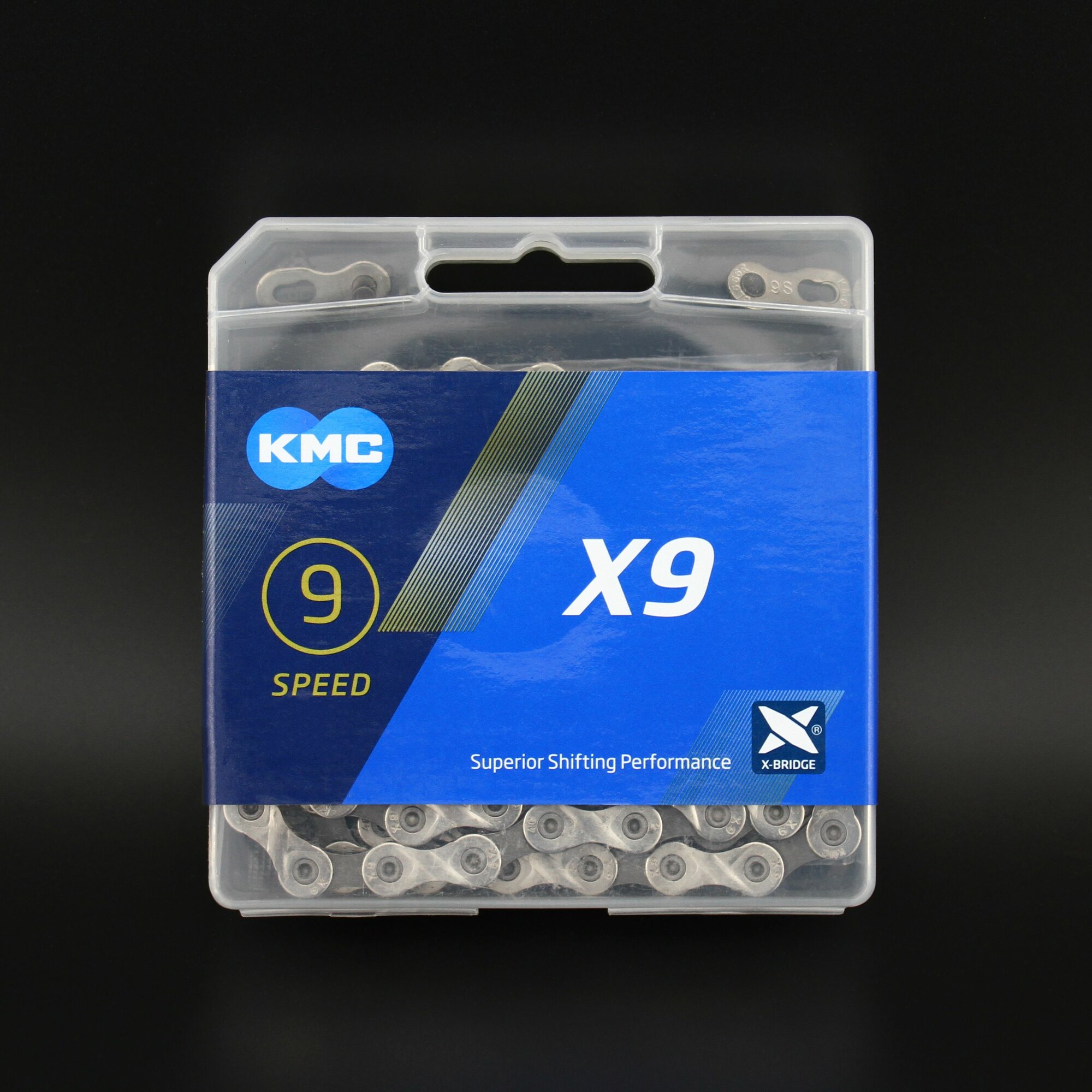Цепь велосипедная KMC X9, 9 скоростей, 116 звеньев, Silver/Grey, замок в комплекте