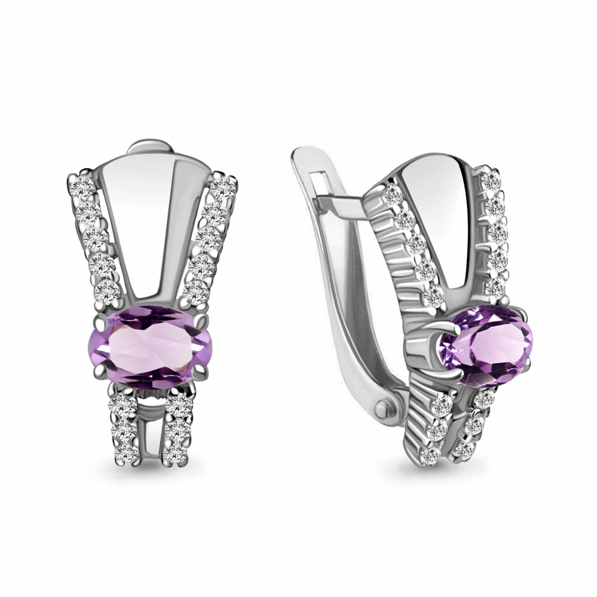 Серьги, серебро, 925 проба, родирование, фианит, аметист