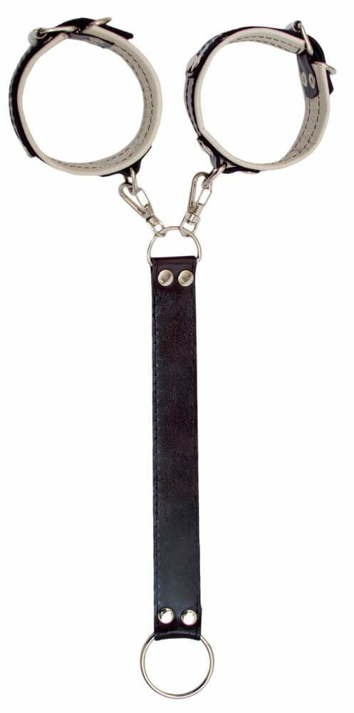 Наручники декоративные Индиго на кожаном поводке, черно-белые Индиго Наручники декоративные Индиго на кожаном поводке, черно-белые