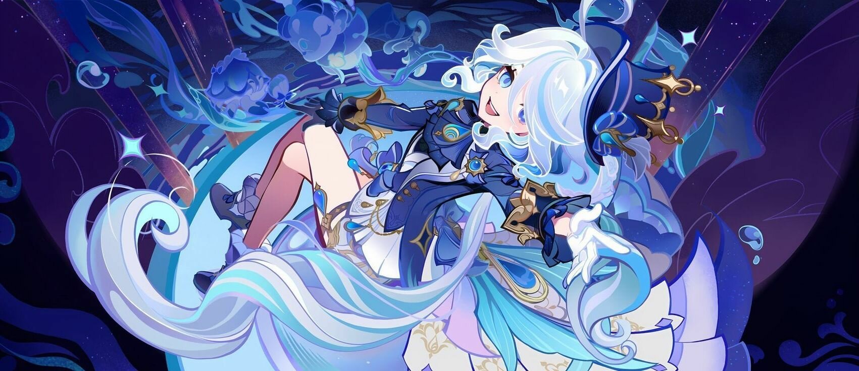 Алмазная мозаика без подрамника. Картина стразами "Фурина де Фонтен Genshin Impact"