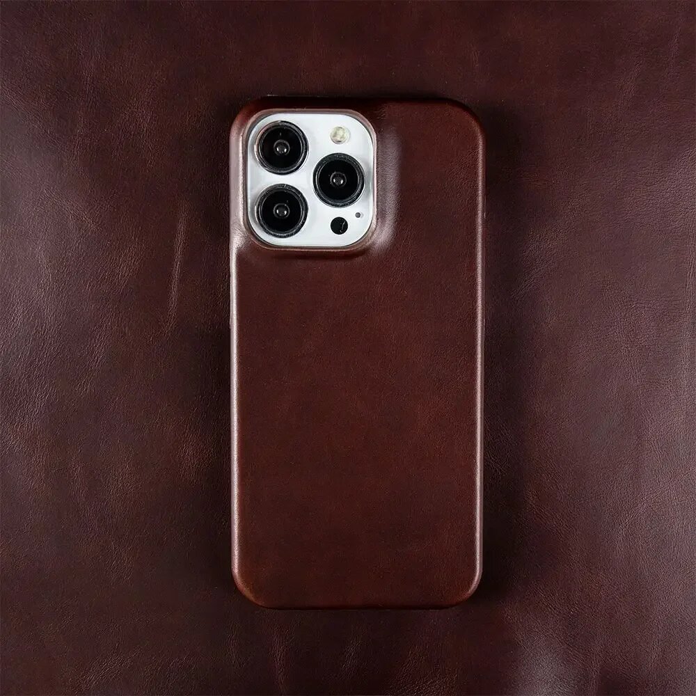 Коричневый кожаный чехол для iPhone 15 Pro Dark Brown 05