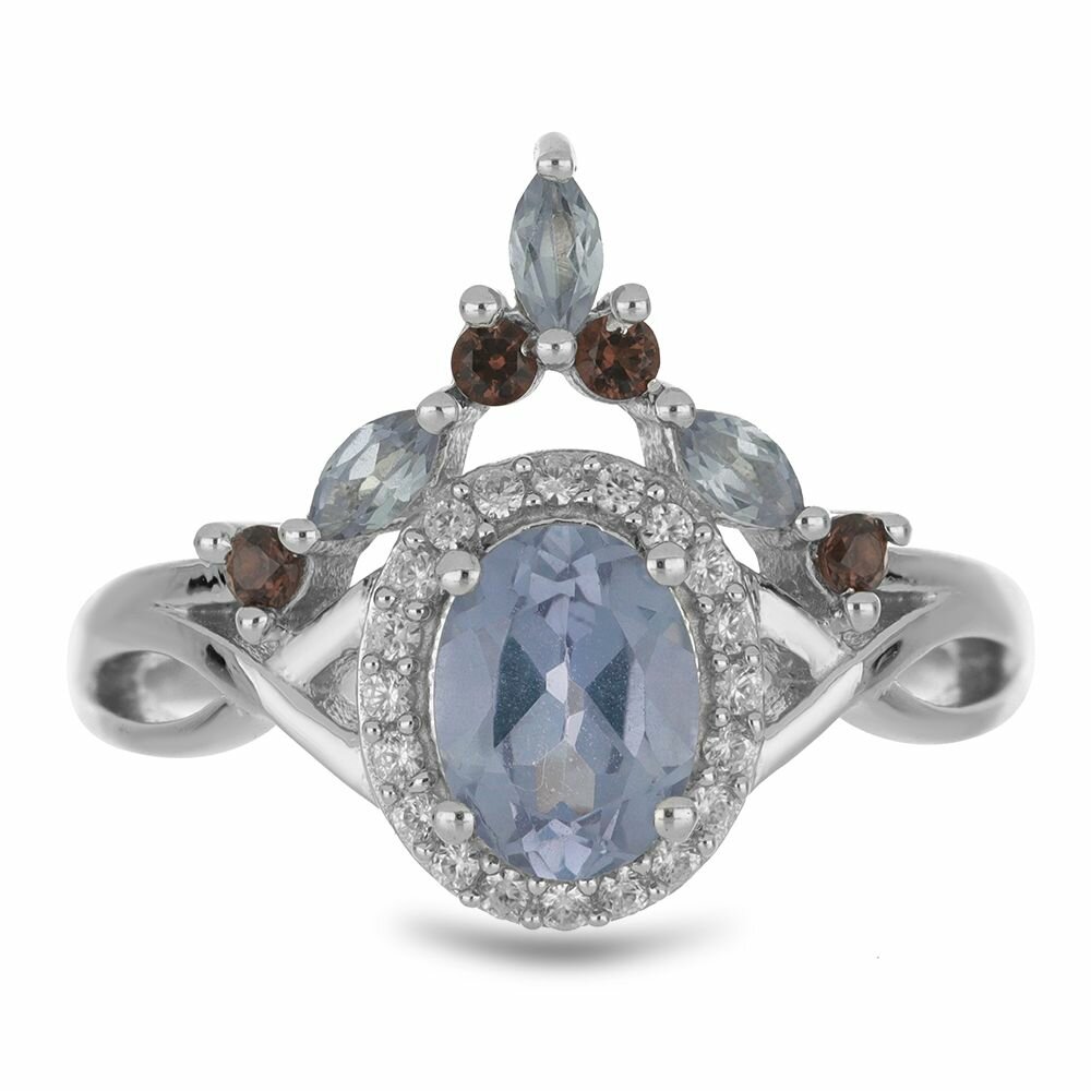 Кольцо, серебро, 925 проба, родирование, александрит синтетический, циркон, кварц