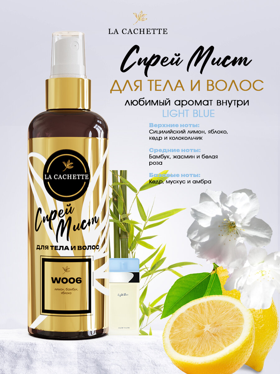 Спрей мист для тела и волос парфюмированный La Cachette W006 Light Blue, 200 мл