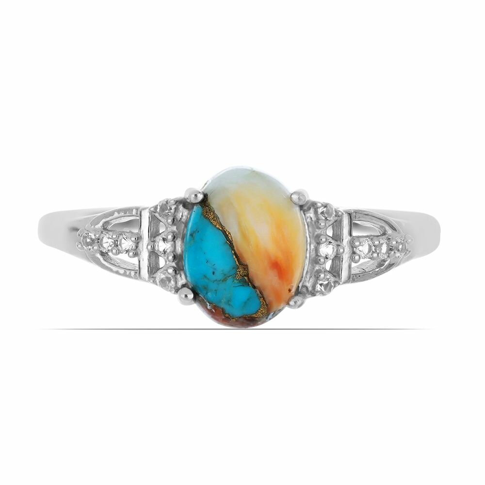 Кольцо, серебро, 925 проба, родирование, бирюза, топаз