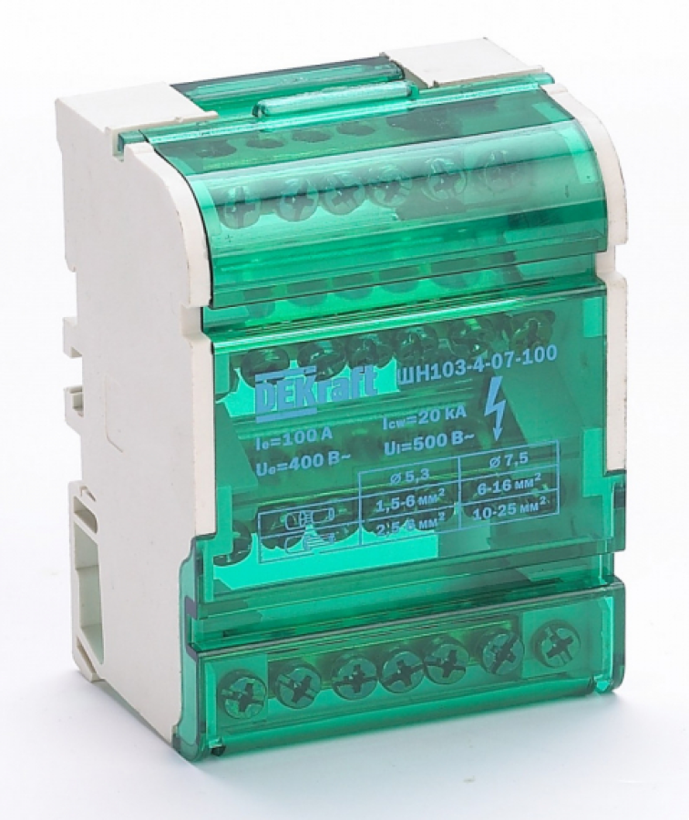 Шина DEKraft / Де Крафт ШН103-4-07-100 нулевая в корпусе кросс-модуль на DIN-рейку, 4х7 100А, 32017DEK / соединитель проводов
