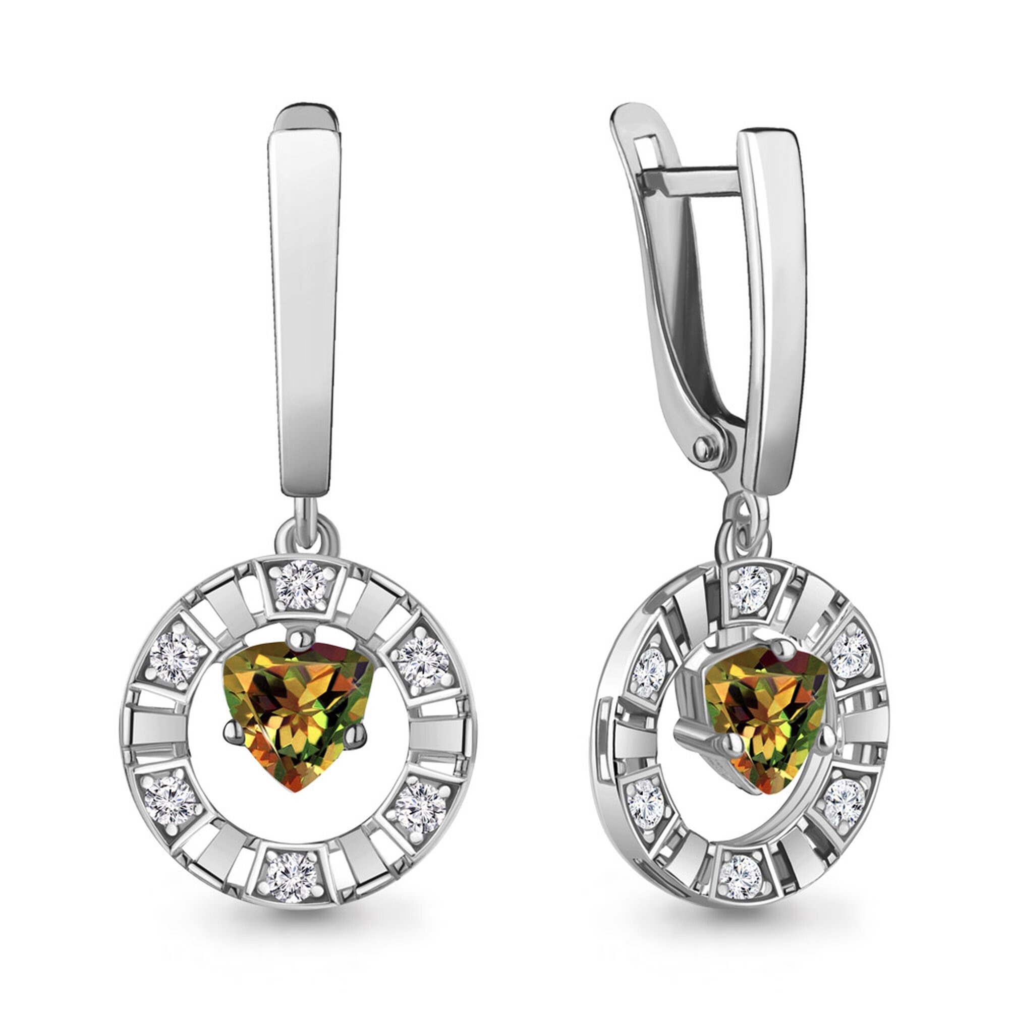 Серьги, серебро, 925 проба, родирование, фианит, султанит