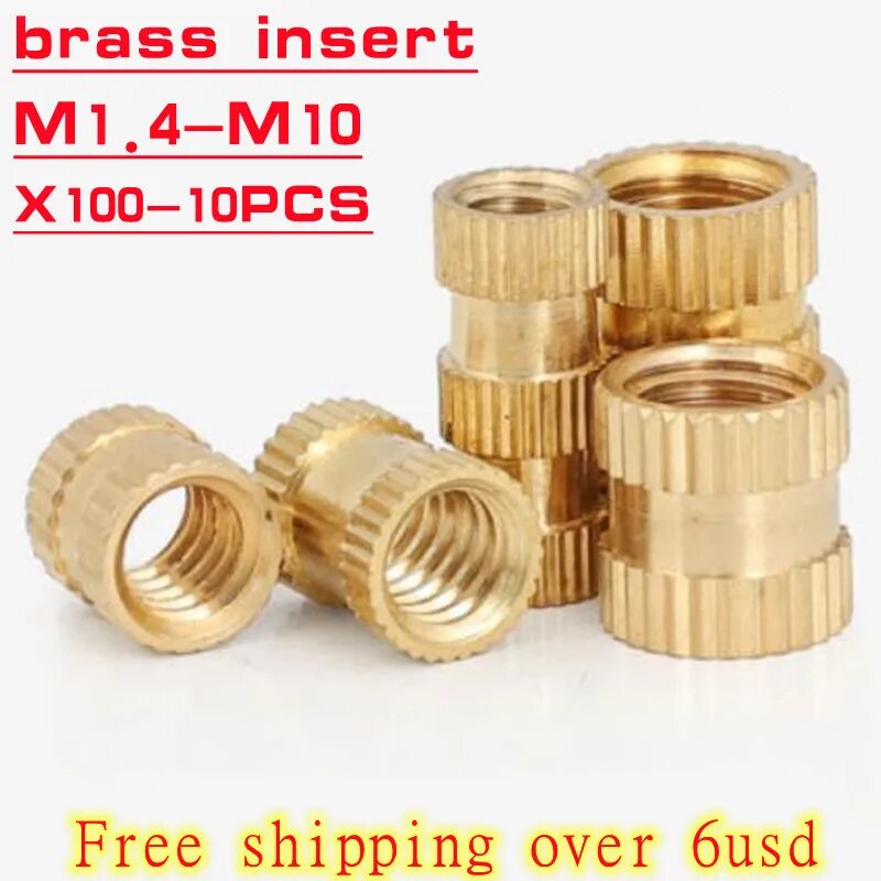 Латунные вставные гайки M1.4-M10 M3 100PCS, length 5mm