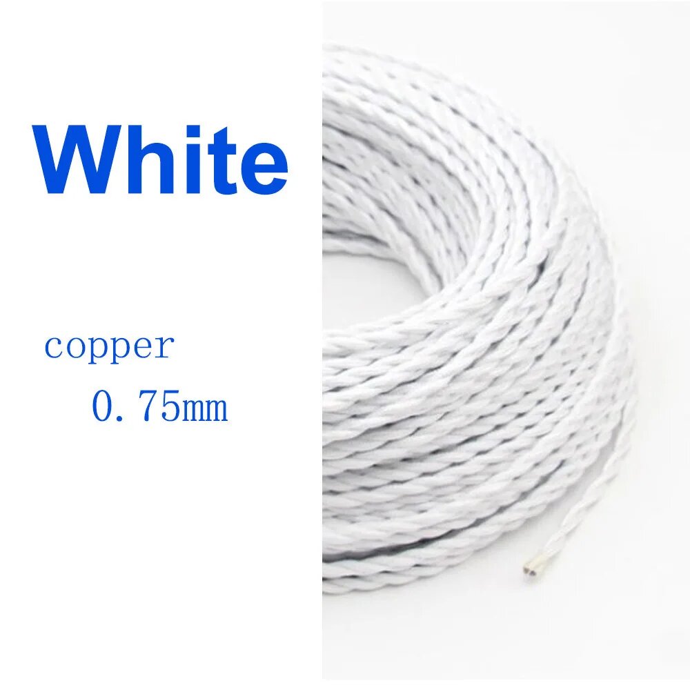 Винтажный тканый электрический провод 2+3 жилы 0,75 мм 2 Core, white, 10m