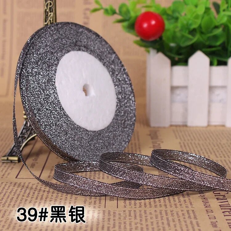 Металлическая лента Wusmart 6 мм, 25 ярдов, золотистый/серебристый Серый, 111 Black Silver