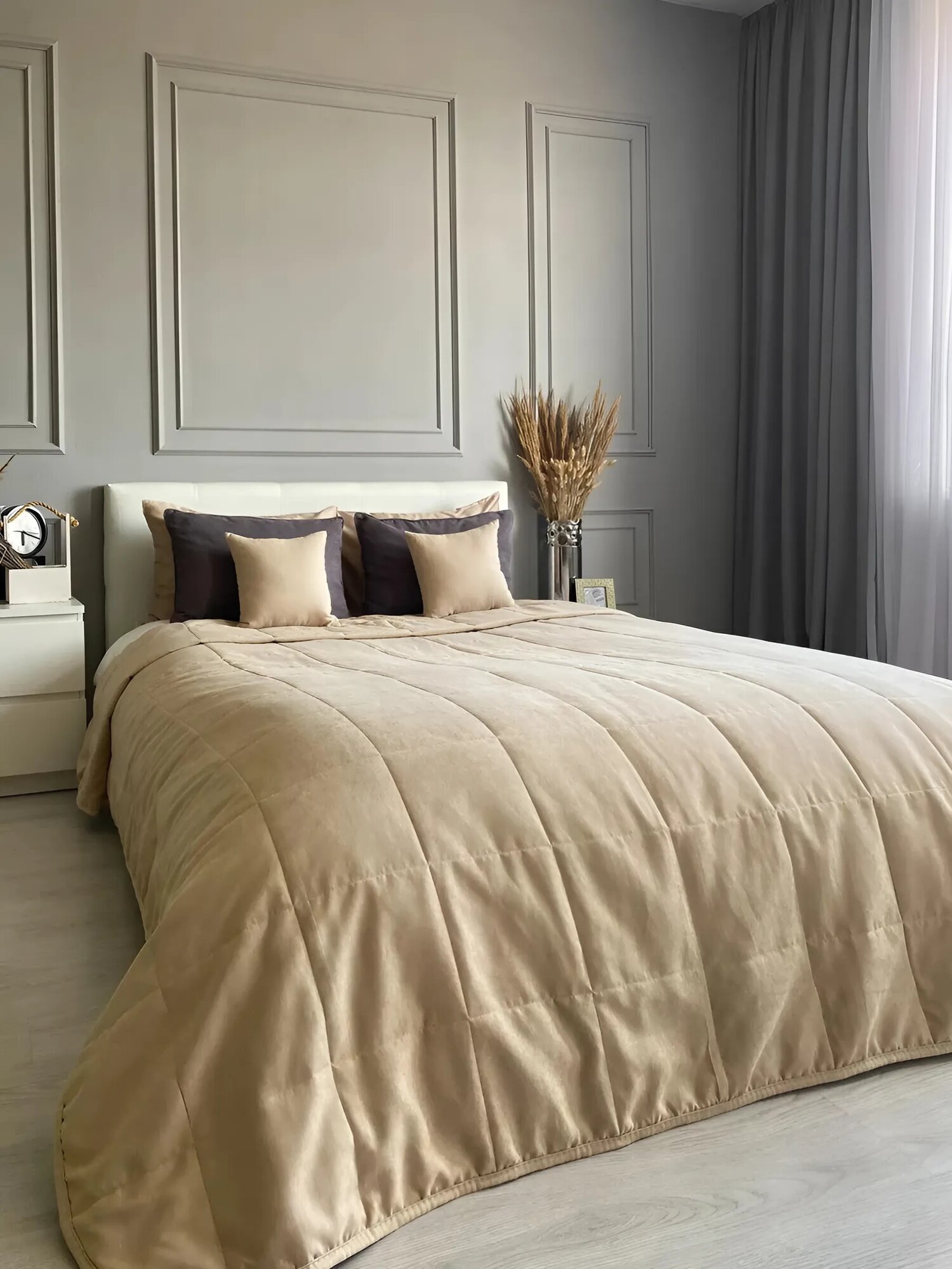 Покрывало на кровать стеганое 180х220 см канвас IRISHOME, IRISHOME, песочно-желтое