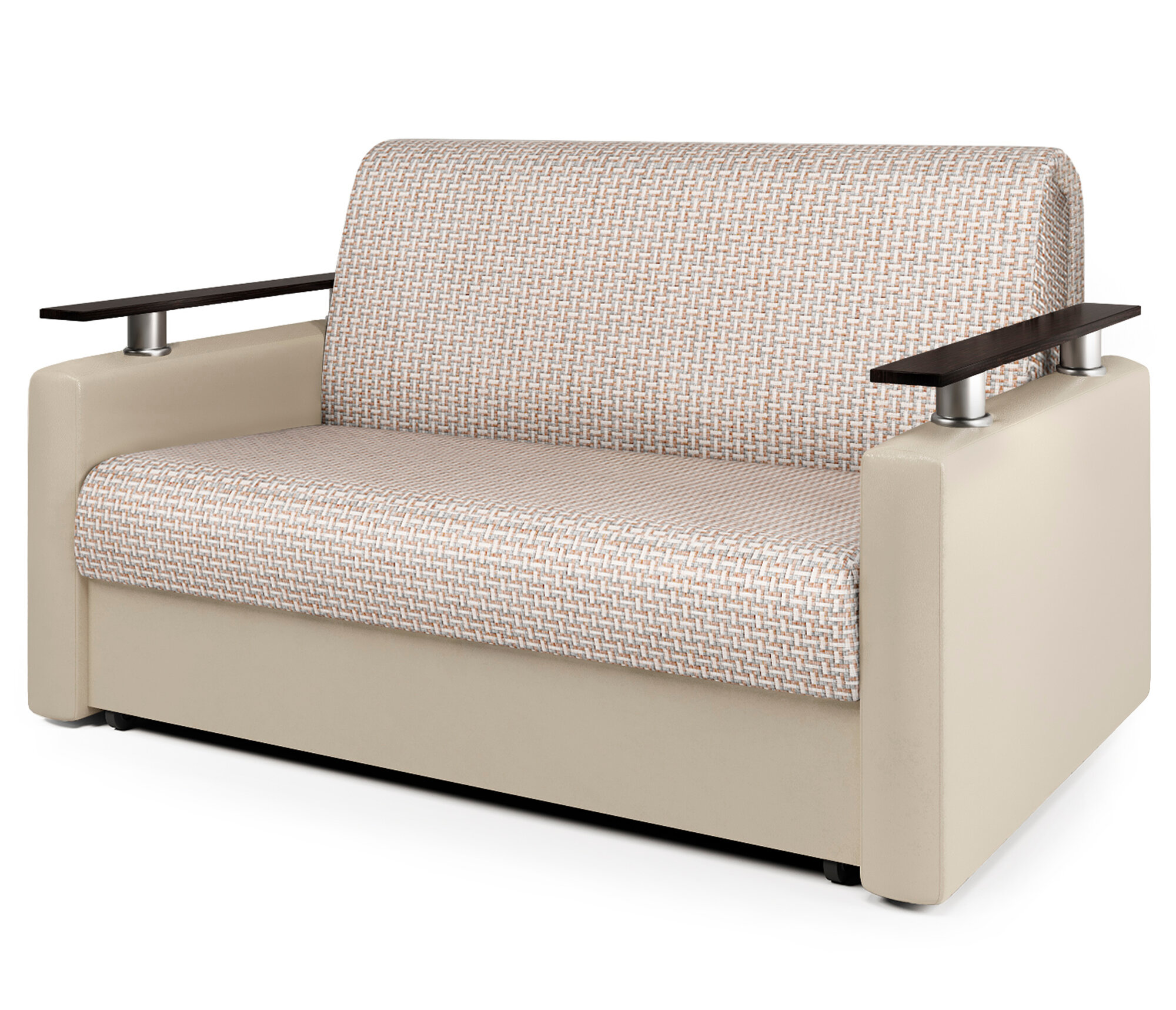 Диван-кровать Шарм-Дизайн Шарм 120х194 см, диван раскладной, аккордеон, прямой, Корфу бежевый и экокожа бежевый