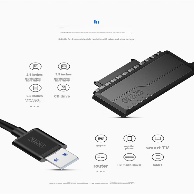 Youyuezhe USB 3.0 to SATA Easy Drive Cable with Power Supply, 2.5/3.5-Inch Hard Drive Connection Cable, Laptop Expansion Mechanical And Solid State Converter, 0.6 Meters, S108ABK-P1