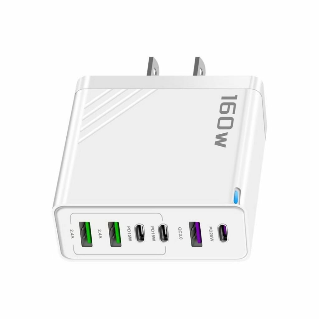 Многопортовое зарядное устройство для быстрой зарядки PD мощностью 160 Вт 3USB + 3TYPE C-Американский стандарт-белый