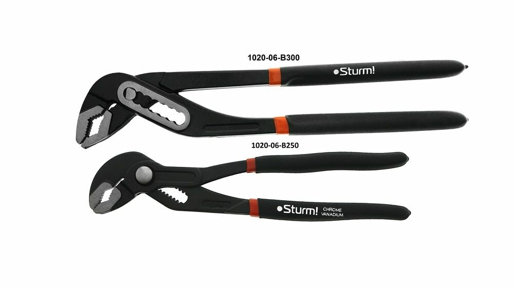 Клещи переставные, 300мм, зев 47мм, коробчатый шарнир, ПВХ рукоятки, Sturm! 1020-06-B300