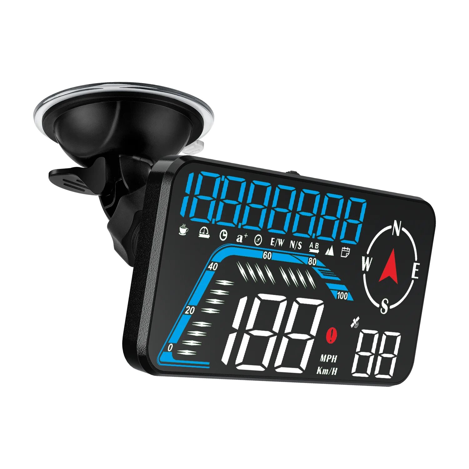 G12 Цифровой автомобильный HUD GPS Спидометр Проекционный дисплей Компас Сигнализация превышения скорости Большой шрифт MPH KMH Plug and Play для всех автомобилей, Blue