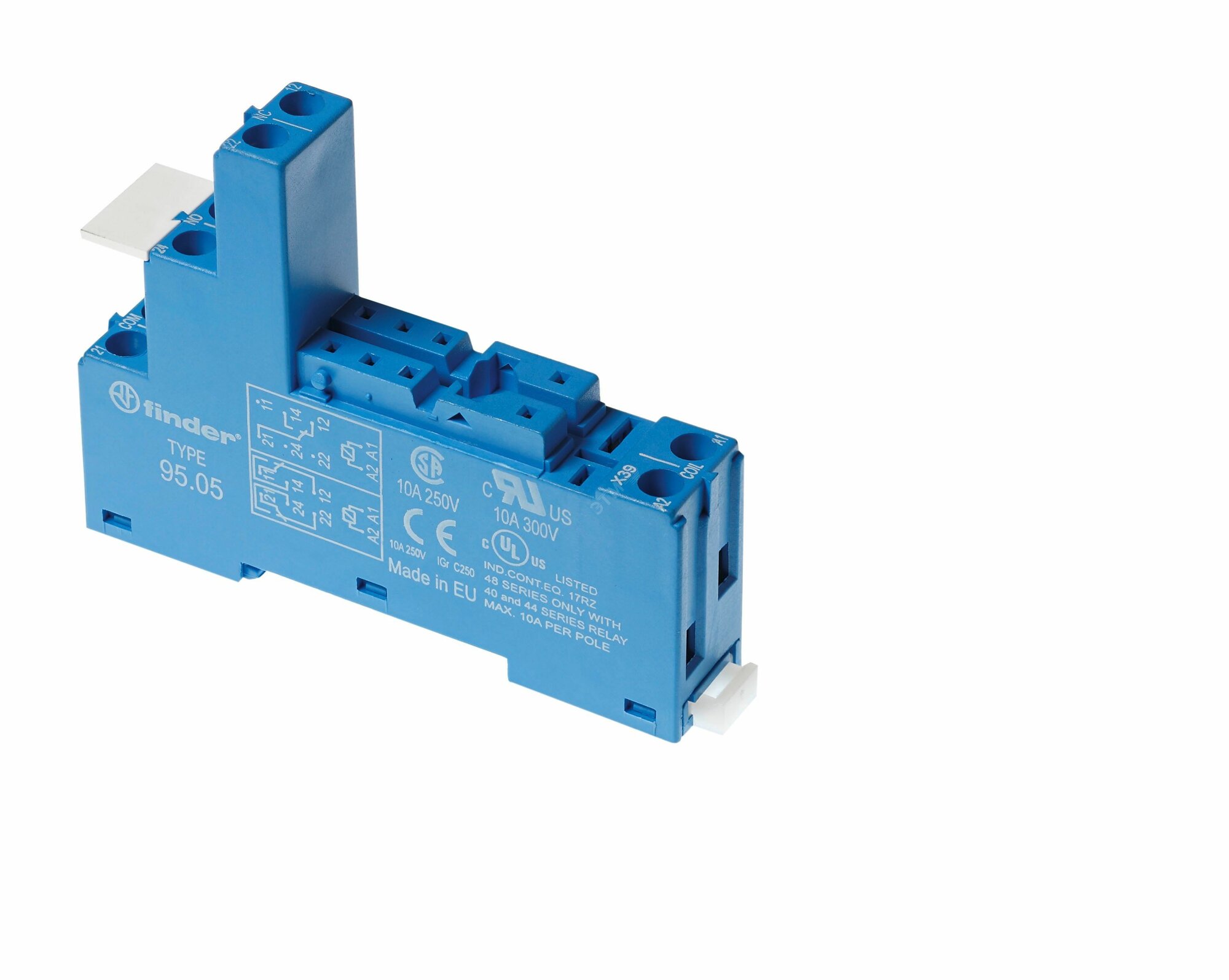 Розетка с винтовыми клеммами (с зажимной клетью) для реле 40.51; 40.52; 40.61; 40.62 применяются модули 99.02; 86.03 в компл. е пластик. клипса 095.01 син. FINDER 95059SPA