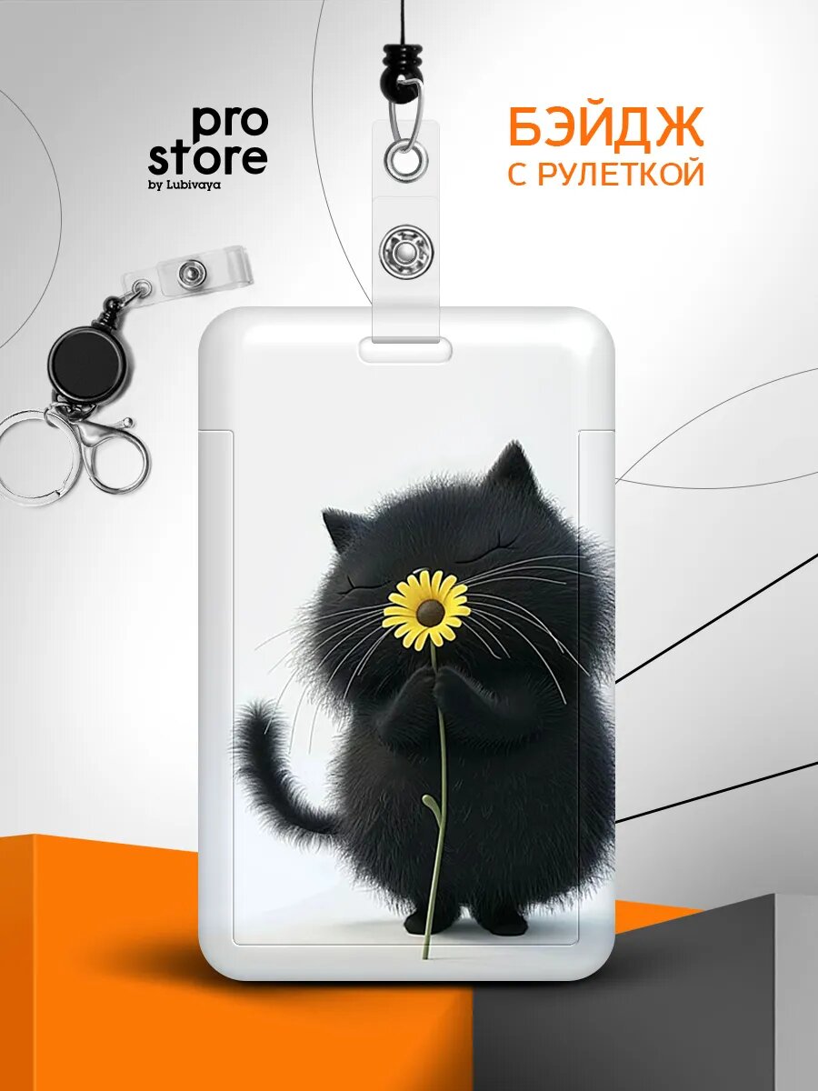 Чехол для пропуска, с рулеткой, с принтом, бейдж для пропуска, бейджик, ретрактор, пластиковый