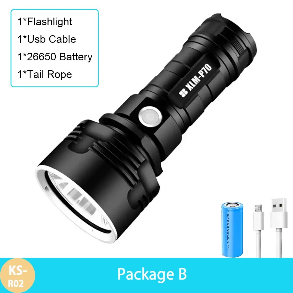 P70 Led Edc алюминиевый миниатюрный 10000 люмен электрическая вспышка для кемпинга перезаряжаемый супер яркий прожектор фонарик
