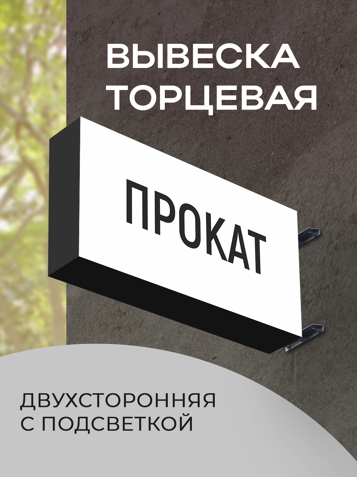Вывеска торцевая двухсторонняя с подсветкой 30х60 "Прокат" 1