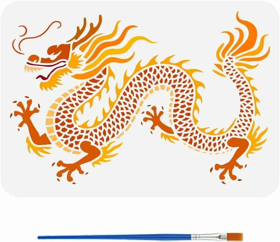 1 шт. Трафарет дракона с кистью 11,7 x 8,3 дюйма, многоразовый китайский трафарет дракона, ПЭТ, шаблон украшения с изображением китайских мифологических животных, шаблоны животных