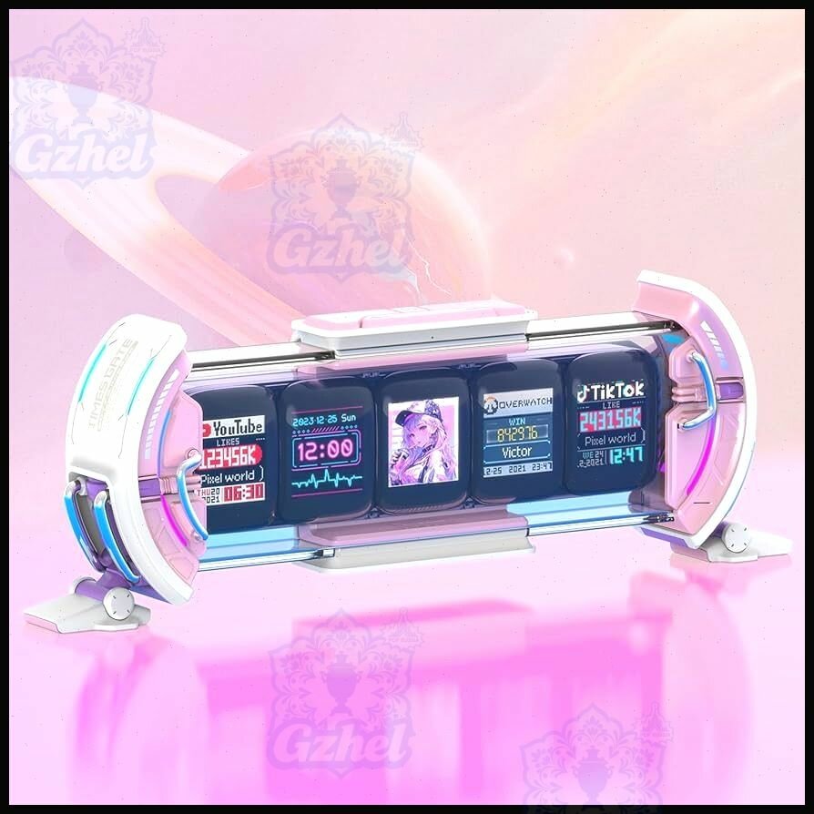 Цифровая пиксельная фоторамка Pixel Display Times Gate, светодиодный экран с часами, розовый