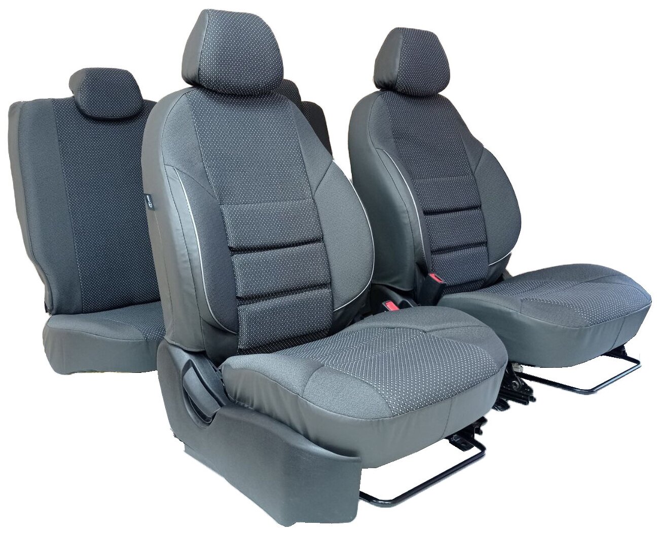 Чехлы на сиденья Фольксваген Поло / Volkswagen Polo (2010-2020) сплошная спинка заднего дивана, седан; Серый; Экокожа-жаккард