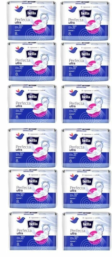 BELLA Прокладки супертонкие Perfecta ultra maxi blue, 8 штук в упаковке, 12 уп/