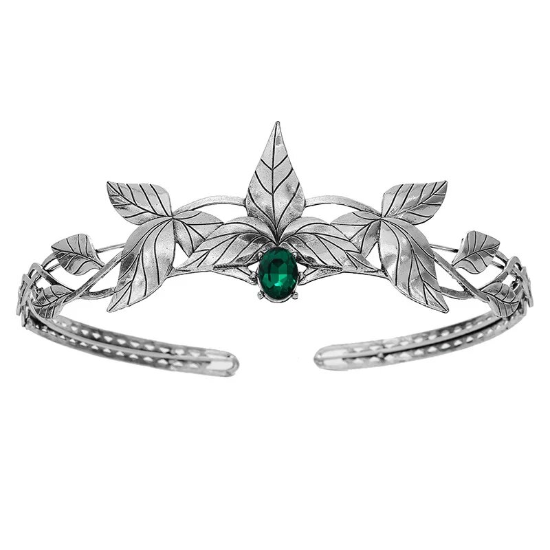 Серебряные тиары с листьями George Black Изумрудный, Silver Green