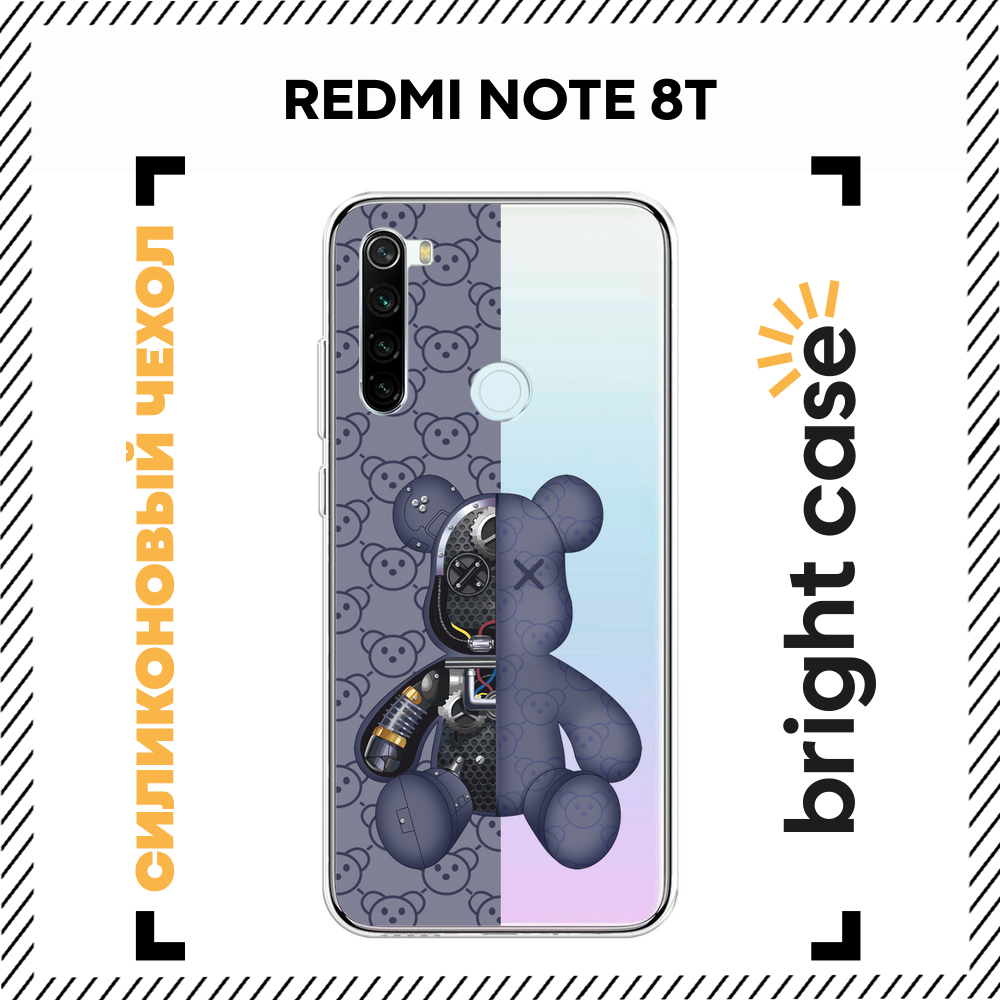 Чехол на Xiaomi Redmi Note 8T / Сяоми Редми Нот 8T с принтом Медведь половинка, прозрачный