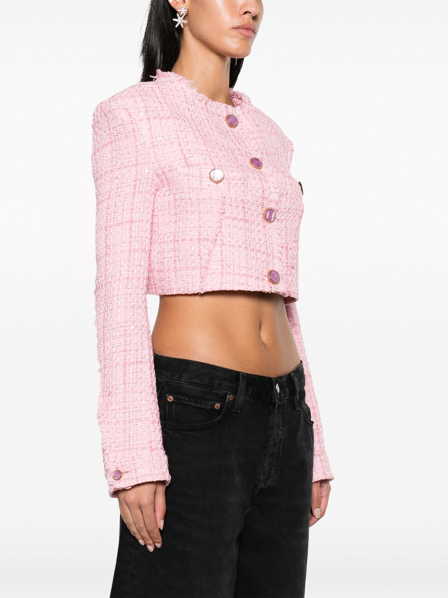 Куртка GCDS Button-up cropped tweed jacket, размер 40, pink — фото 1