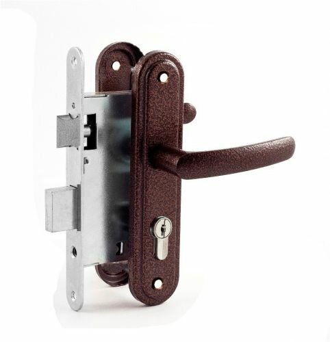 Замок врезной цилиндровый с защёлкой в комплекте с ручкой Зенит (замки) зенит ЗВ4-3.08 (медь), 4 кл.