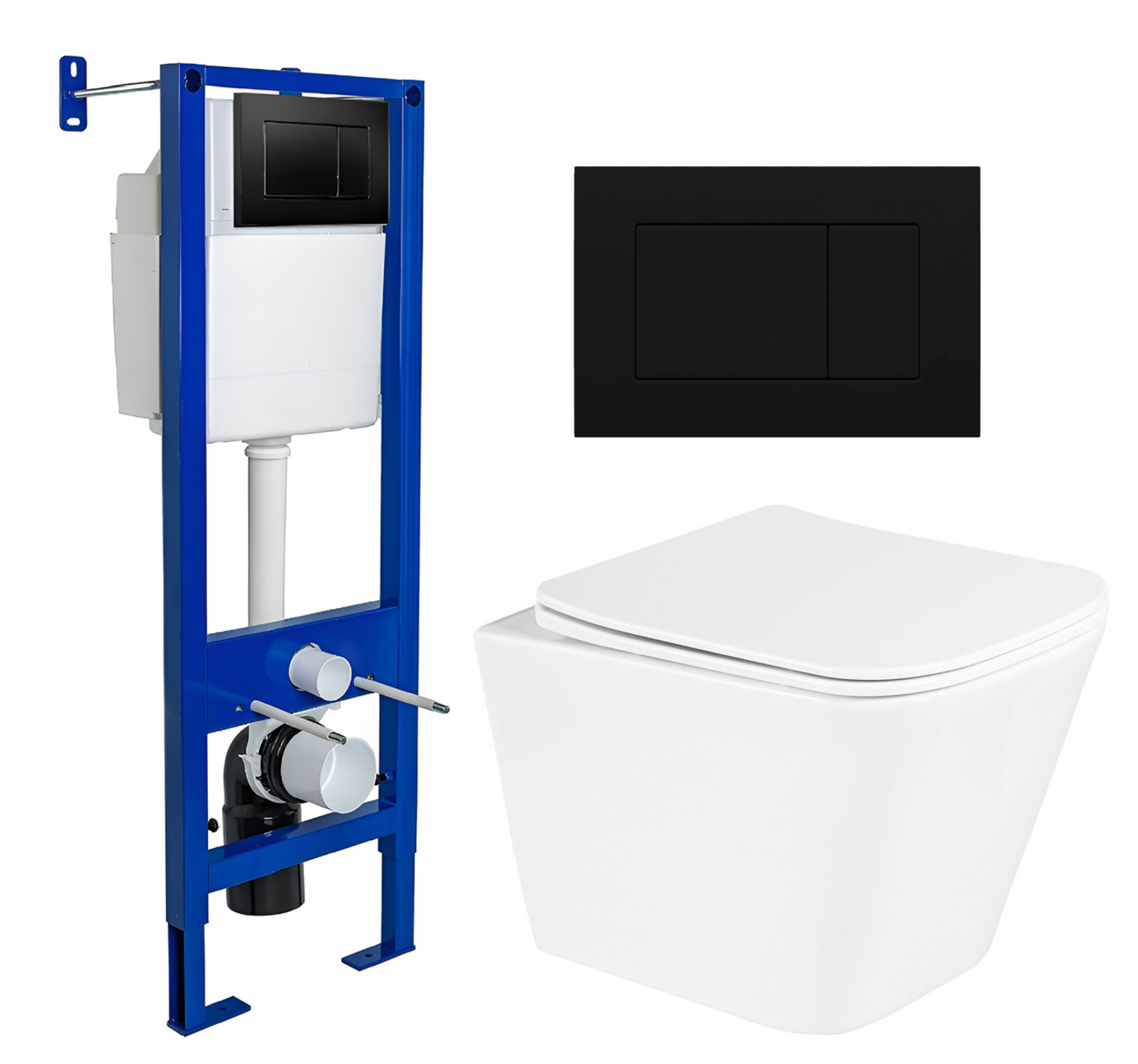 Комплект 3 в 1 инсталляция Berges Wasserhaus Atom 410 + Унитаз подвесной BelBagno Due BB3103CHR/SC + кнопка черная