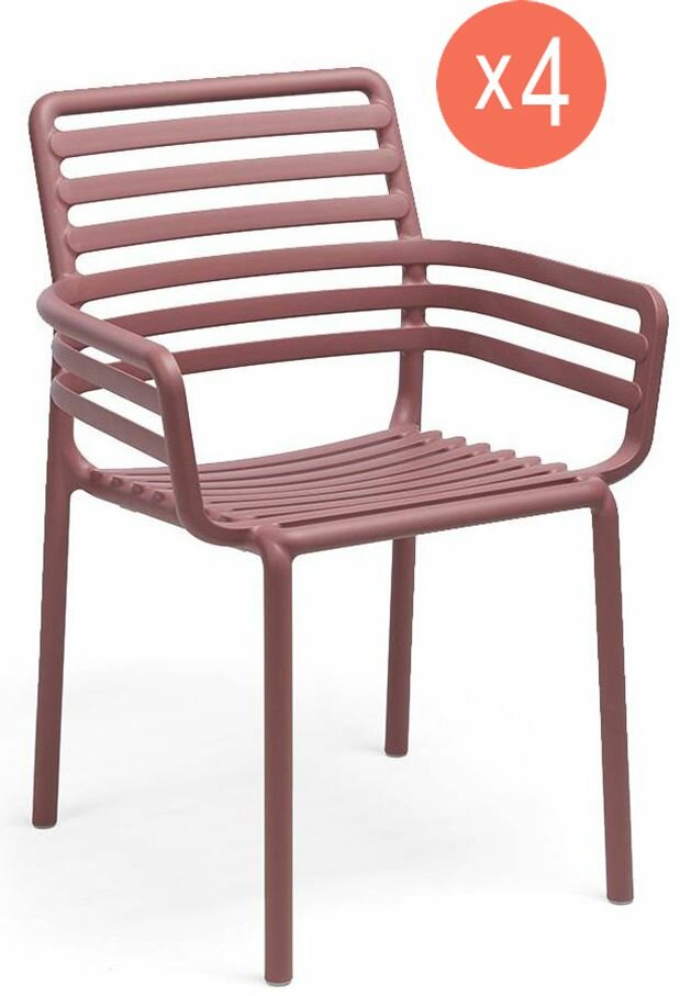 Комплект из 4-х садовых обеденных кресел NARDI Doga, цвет марсала