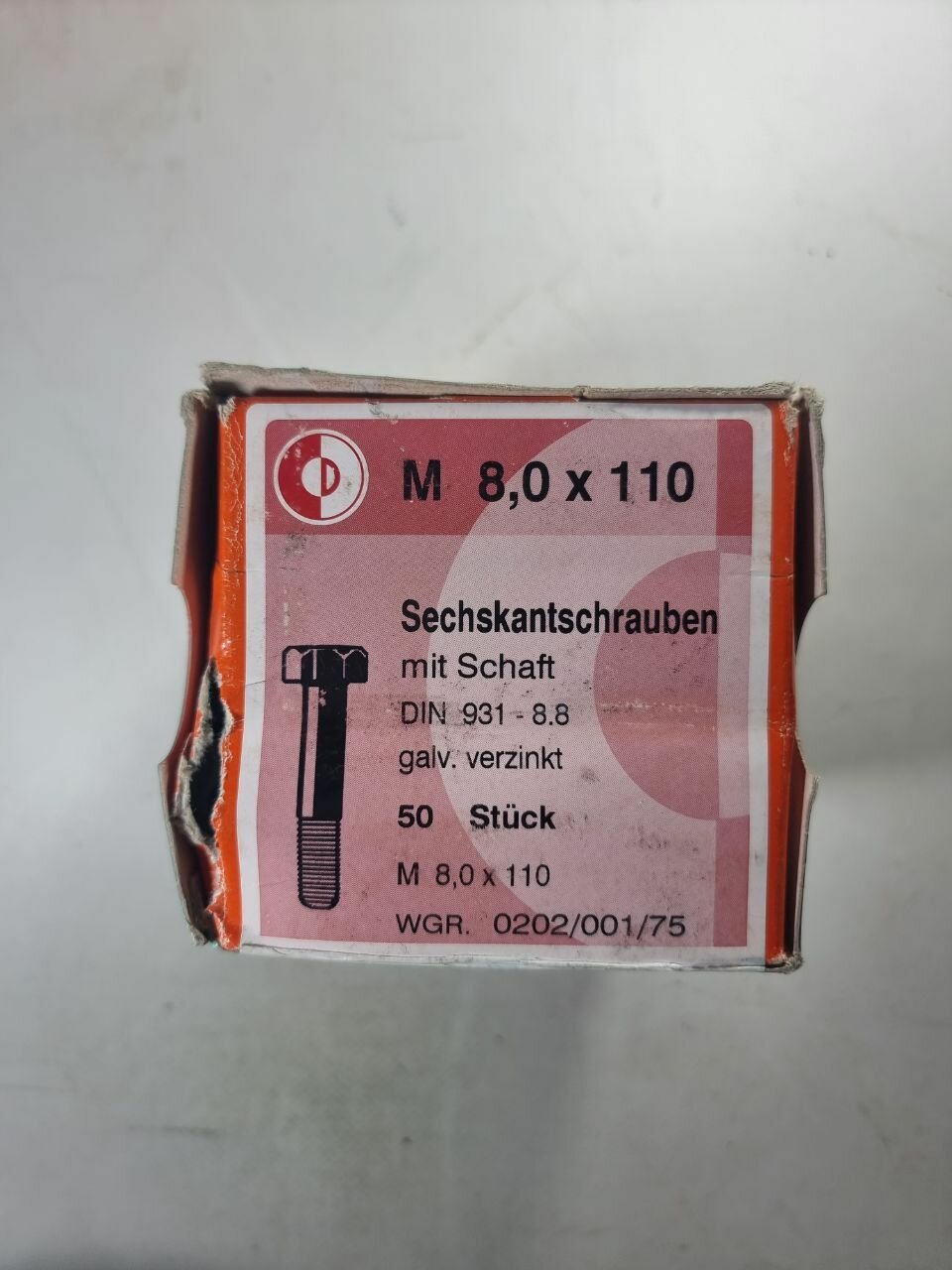 Болт призонный с валом шестигран. гол. М8х110 DIN 931, т. 8.8, сталь гал. оцинкованный 50 шт Dresselhaus, Германия